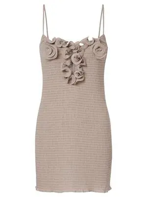 Magda Butrym Magda Butrym Floral Appliqué Shirred Crêpe Mini Dress Brown