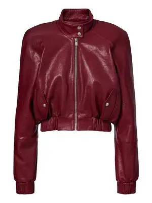 Magda Butrym Cropped Leather Jacket - Burgundy