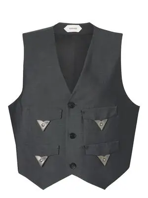 Versace Embellished Wool-mohair Vest - Grey
