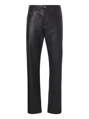 Versace Leather Straight Leg Pants - Black