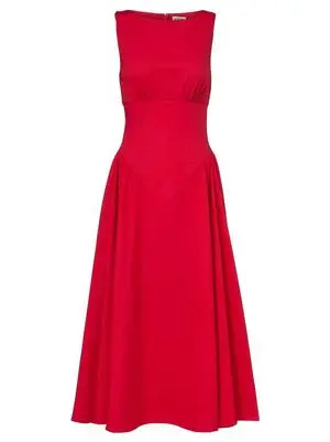 Staud Gwen Cotton Poplin Midi Dress - Red