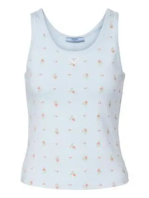 Prada Floral Cotton-blend Tank Top - Blue
