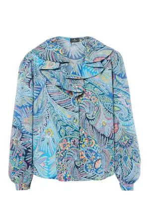 Etro Paisley Ruffled Cotton-blend Blouse - Multicoloured