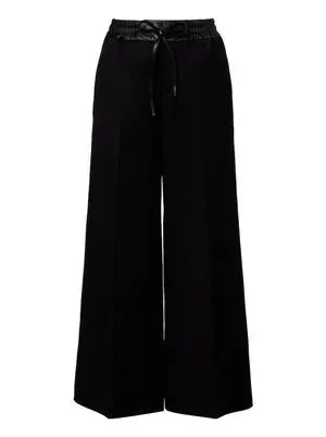 Alaïa Leather-trimmed Virgin Wool Wide-leg Pants - Black