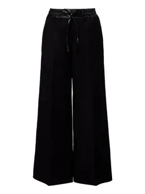 Alaïa Leather-trimmed Virgin Wool Wide-leg Pants - Black