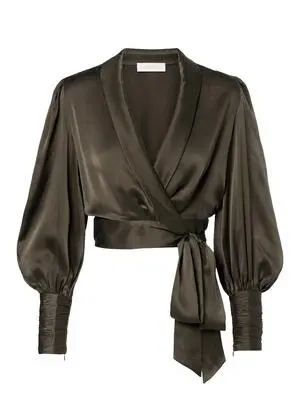 Zimmermann Silk Wrap Top - Green