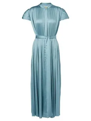 JOSEPH Phare Plissé Satin Midi Dress - Blue