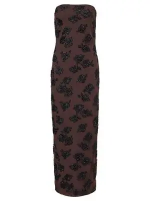 ROTATE BY BIRGER CHRISTENSEN Beaded Floral Maxi Dress - Brown