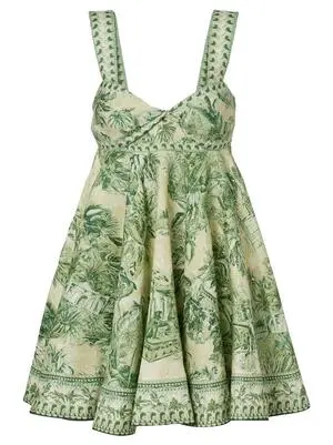 ALEMAIS Sara Printed Linen Mini Dress - Green