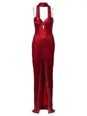 MARIA LUCIA HOHAN Pleated Silk Bustier Gown - Red