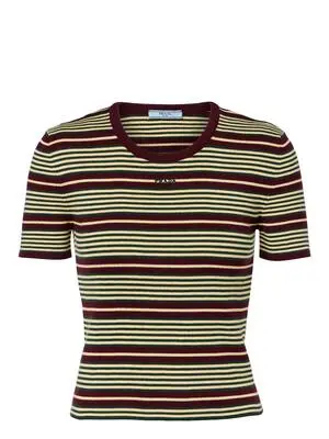 Prada Striped Cotton-blend T-shirt - Multicoloured