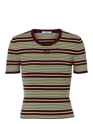 Prada Striped Cotton-blend T-shirt - Multicoloured