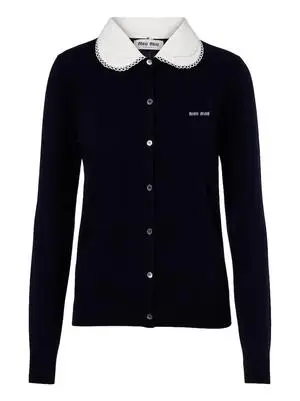 Miu Miu Logo Cashmere Cardigan - Blue