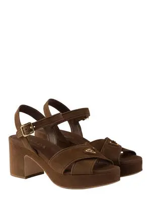 Prada Suede Platform Sandals - Brown