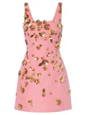 Carolina Herrera Embellished Silk Faille Mini Dress - Pink