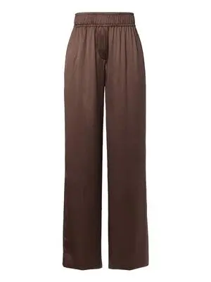 Brunello Cucinelli Silk-blend Wide-leg Pants - Brown