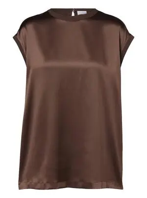Brunello Cucinelli Silk-blend Satin Top - Brown