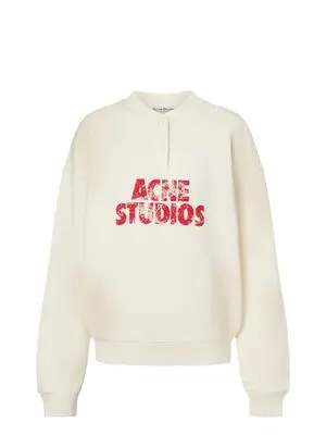 Acne Studios Logo Distressed Cotton Jersey Sweatshirt - White