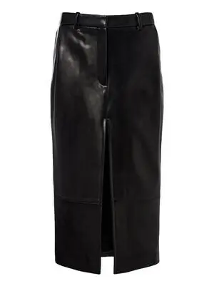 Khaite Anden Leather Midi Skirt - Black