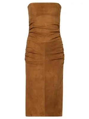 Stouls Salma Ruched Suede Midi Dress - Brown