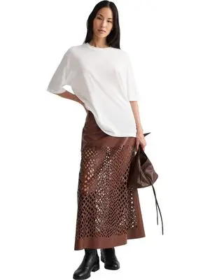 TWP Laser-cut A-line Leather Skirt - Cigar