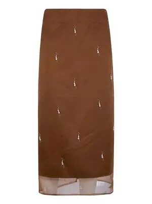 RÓHE Pearl Embellished Organza Skirt - Brown
