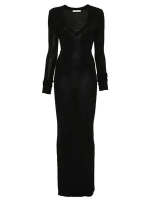 ENTIRE STUDIOS Long Sleeve V-neck Midi Dress - Black
