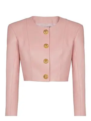 Balmain Buttoned Lambskin Cropped Jacket - Pink