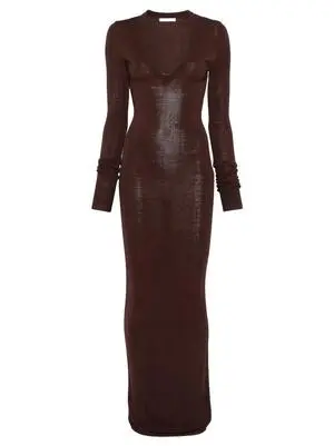 ENTIRE STUDIOS Long Sleeve V Neck Midi Dress - Brown