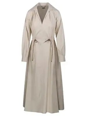 Max Mara Pedaggi" Cotton Popeline Midi Dress - Beige