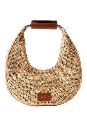 Staud Moon Leather-trimmed Raffia Tote - Neutrals
