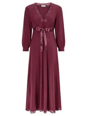 Rixo Adaline Bow-detailed Lace-trimmed Silk Maxi Dress - Burgundy