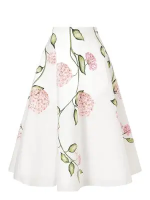 Oscar De La Renta Floral-print Cotton-poplin Midi Skirt - Pink