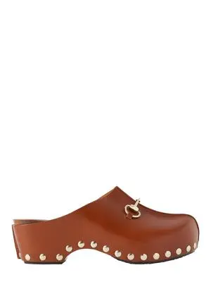 Gucci Embellished Studded Leather Clogs - Brown