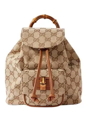 Gucci Bamboo Small Leather-trimmed Canvas-jacquard Backpack - Multi