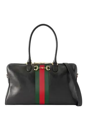 Gucci Webbing-trimmed Textured-leather Shoulder Bag - Black