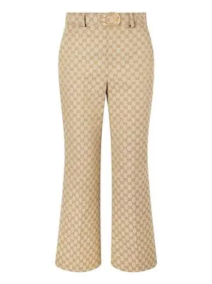 Gucci Belted Canvas-jacquard Bootcut Pants - Neutrals