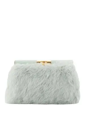 Dolce & Gabbana Leather-Trimmed Shearling Shoulder Bag Mint