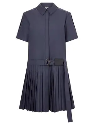 Loewe Belted Pleated Mini Shirt Dress - Navy