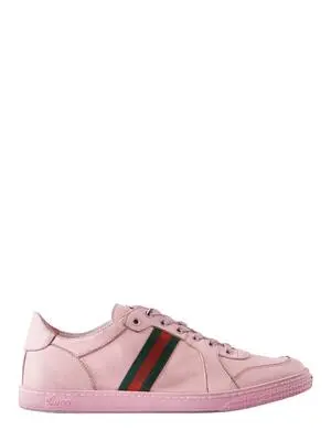 Gucci Distressed Webbing-trimmed Leather Sneakers - Pink