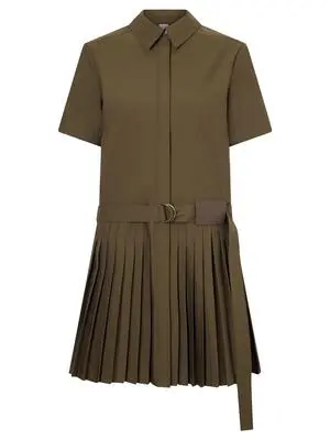 Loewe Belted Pleated Mini Shirt Dress - Army Green