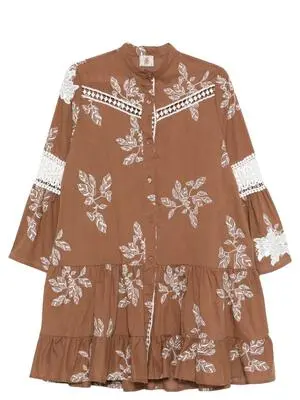 BYE Printed Cotton Dress - Brown