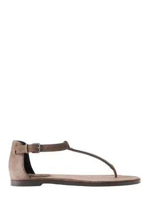 Brunello Cucinelli Bead-embellished Suede Sandals - Brown