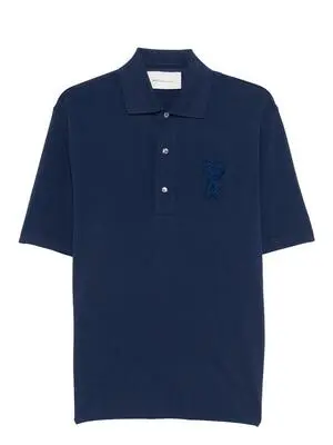 AMI Paris De Coeur Cotton Polo Shirt - Blue