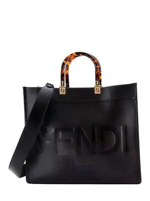 Fendi Sunshine Shopper Leather Medium Tote Bag - Black