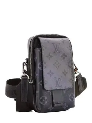 LOUIS VUITTON Double Phone Pouch Nm Reverse Monogram Eclipse Canvas Crossbody Bag - Black