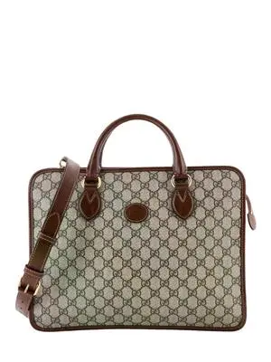 Gucci Interlocking G Patch Briefcase Gg Coated Canvas - Brown