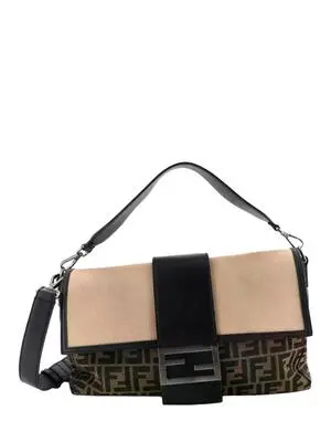Fendi Baguette Nm Bag Zucca Canvas With Leather Large Shoulder Bag - Neutrals