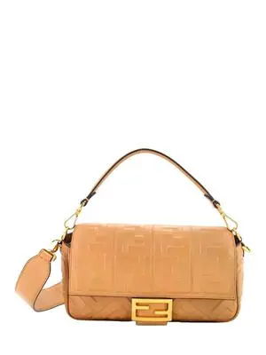 Fendi Baguette Nm Zucca Embossed Leather Medium - Neutrals