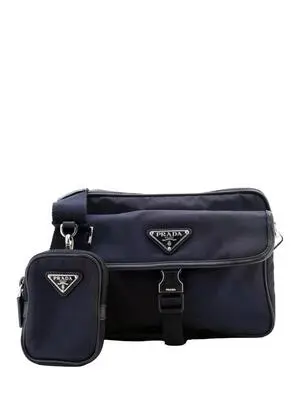 Prada Buckle Front Pocket Flap Messenger Bag - Blue